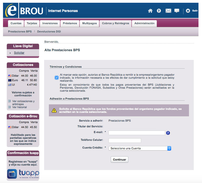 Adhesión a BPS a través de eBROU - BROU